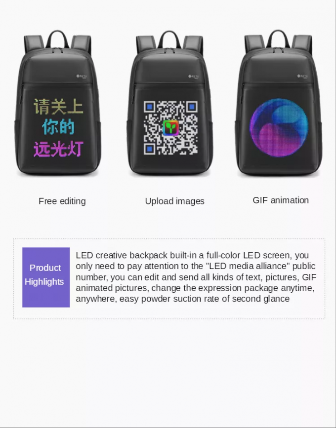 Dynamic TPU Smart LED Backpack 22L Smart LED Pix Backpack